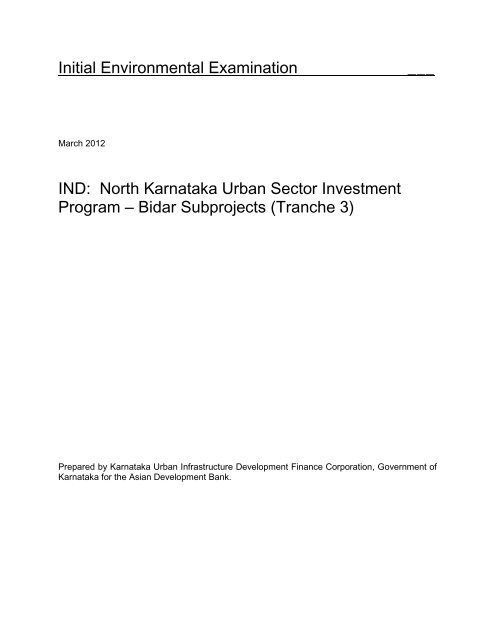 IEE: India: North Karnataka Urban Sector Investment Program - kuidfc