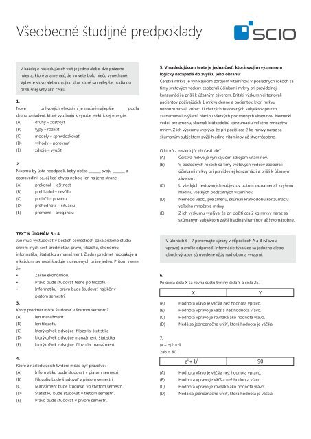 Ukážka testu VŠP - Scio