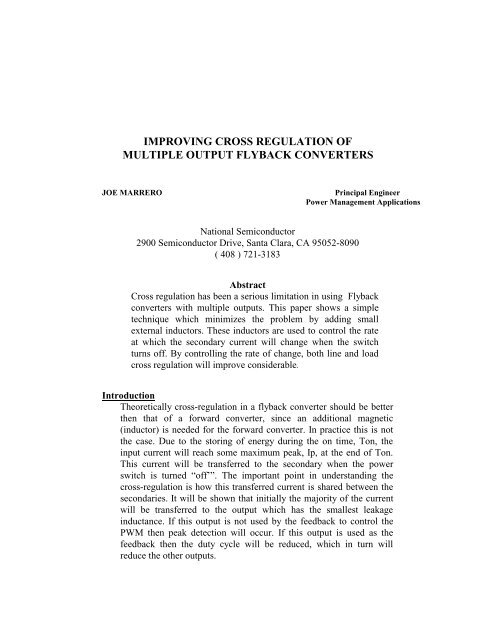 improving cross regulation of multiple output flyback converters