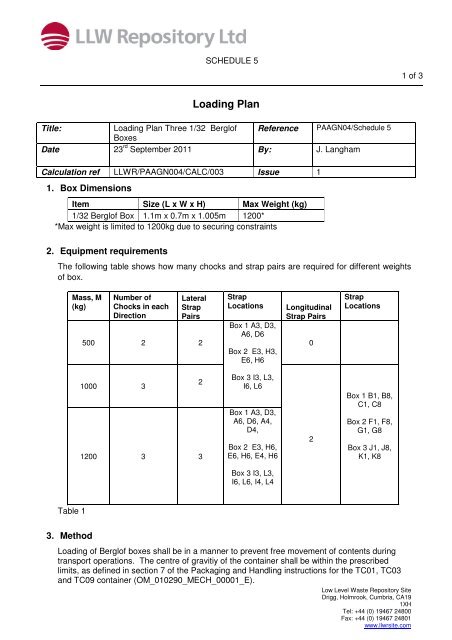 Loading Plan - Low Level Waste Repository Ltd
