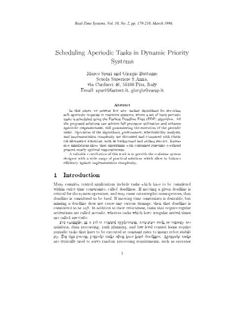 Scheduling Aperiodic Tasks In Dynamic Priority Systems 1 Introduction 