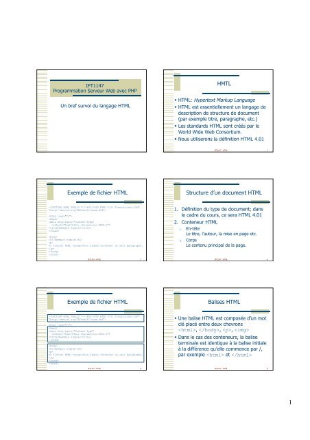 HMTL Exemple de fichier HTML Structure d'un document ... - igt.net