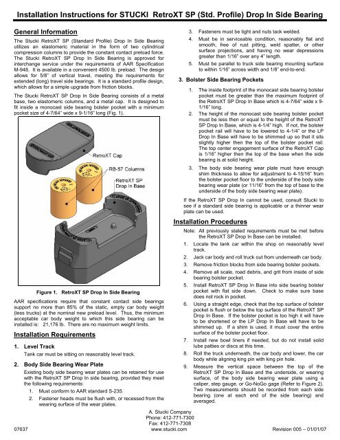 Installation Instructions for STUCKI RetroXT SP (Std. Profile) Drop In ...