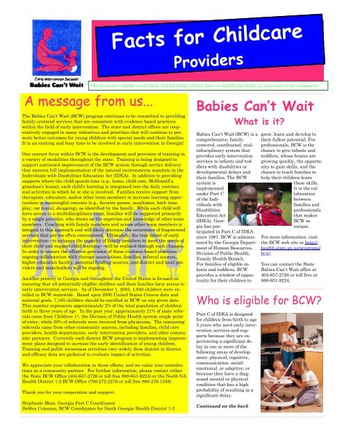 Facts for Childcare Providers - North Georgia Health District