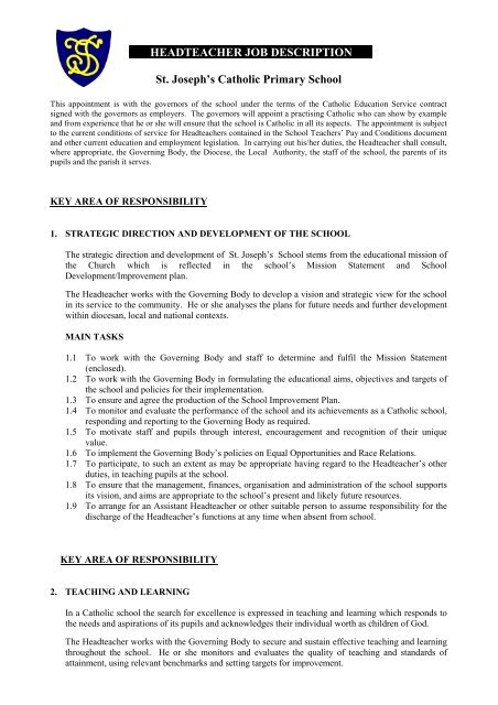 HEADTEACHER JOB DESCRIPTION St. Joseph's Catholic ... - Hays