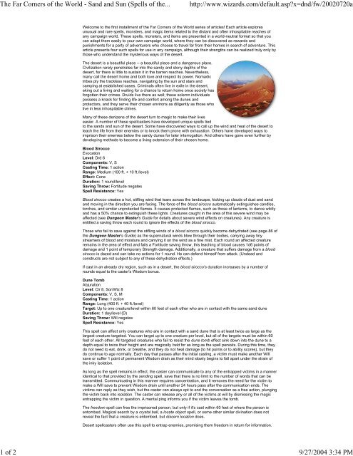 The Far Corners of the World - Sand and Sun (Spells of ... - DnD home