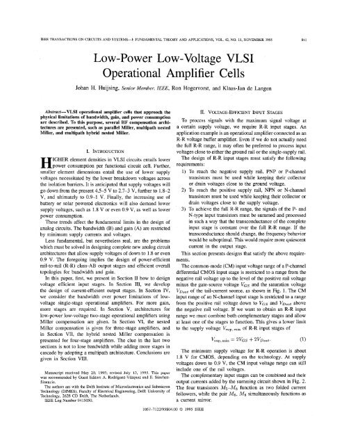 Low Power Low Voltage Vlsi Operational Amplifier Cells Circuits