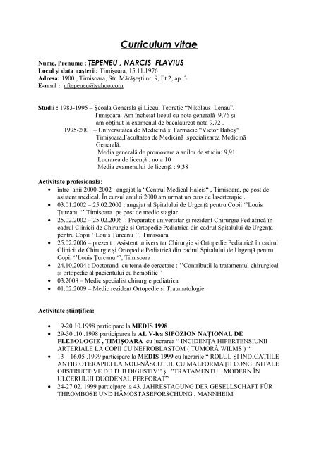 Curriculum vitae - Spitalul Clinic de Urgenta pentru Copii Louis ...