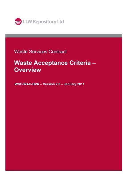 LLWR, Waste Acceptance Criteria - Low Level Waste Repository Ltd