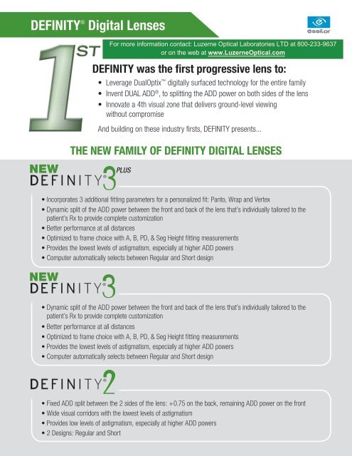 DEFINITYÂ® Digital Lenses - Luzerne Optical Labs