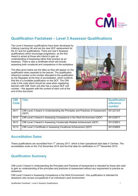 Qualification Factsheet â Level 3 Assessor Qualifications