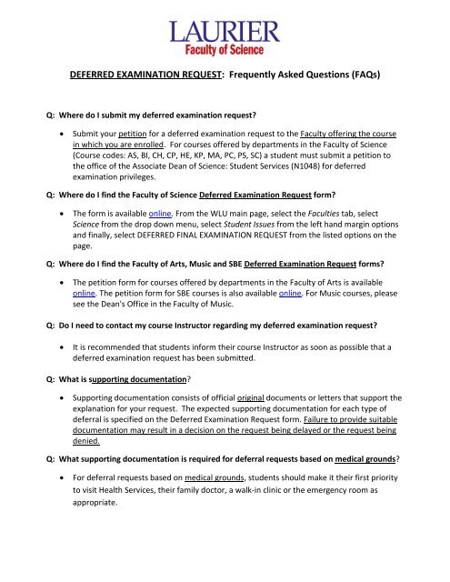 DEFERRED EXAMINATION REQUEST - Wilfrid Laurier University