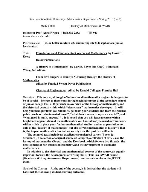 Math 301 - San Francisco State University