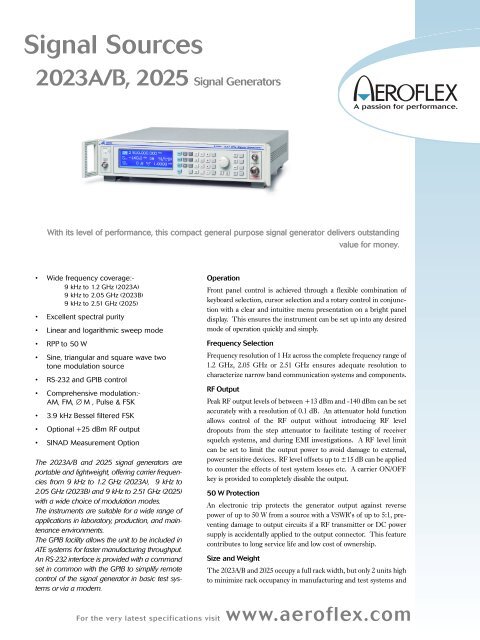2023A/B, 2025 Signal Generators Data Sheet - Adler Instrumentos