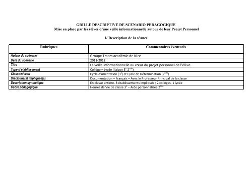 proposition d'une grille descriptive de scenario pedagogique