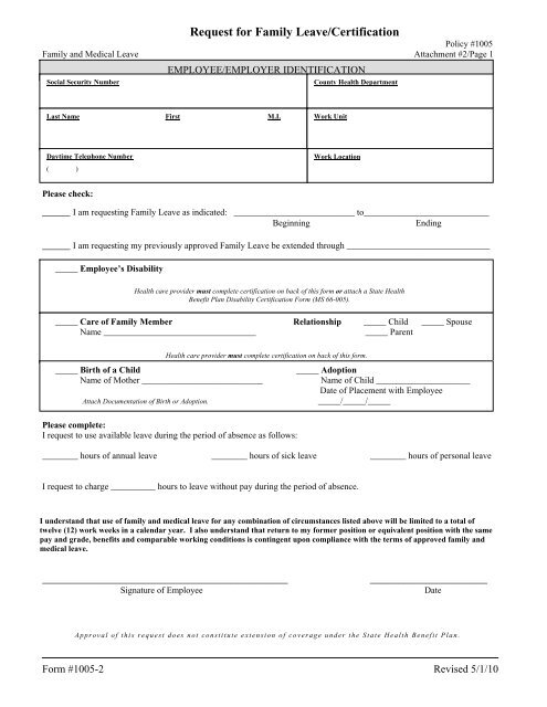 Att. #2 â Request For Family Leave/Certification Form