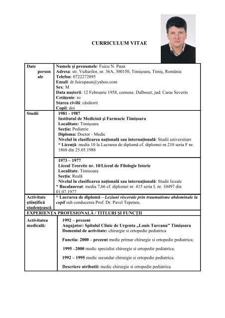 curriculum vitae - Spitalul Clinic de Urgenta pentru Copii Louis ...