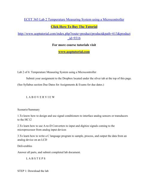 Ecet 365 Lab 2 Temperature Measuring System Using A Microcontroller