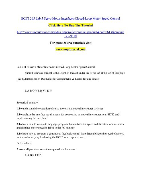 ECET 365 Lab 5 Servo Motor Interfaces