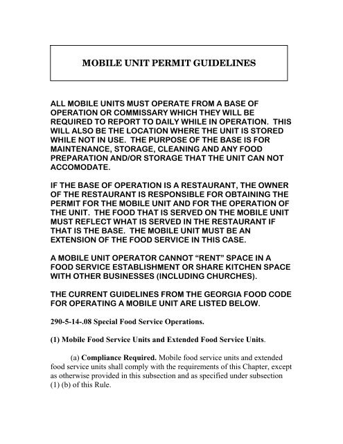 Mobile Food Unit Guidelines