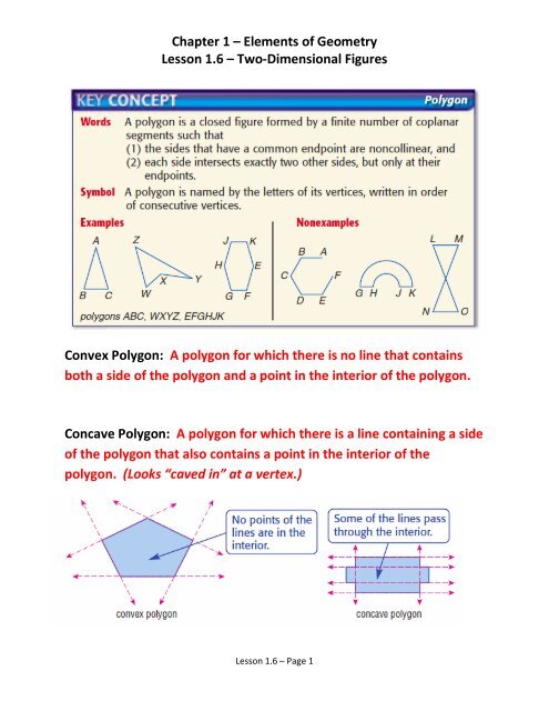 Chapter 1 â Elements of Geometry Lesson 1.6 â Two-Dimensional ...