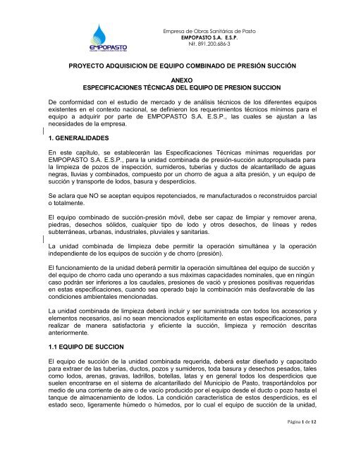 PROYECTO ADQUISICION DE EQUIPO COMBINADO ... - Empopasto