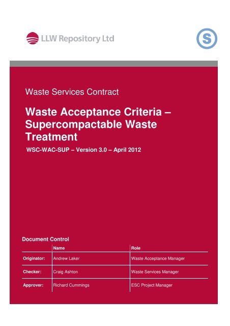 Waste Acceptance Criteria â Supercompactable Waste Treatment