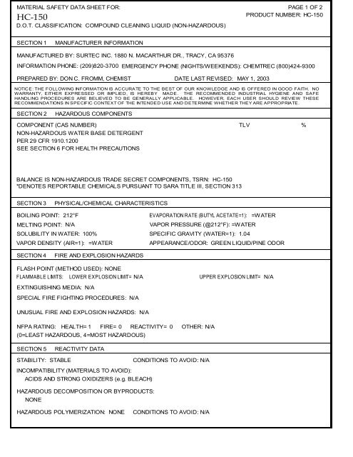 HC-150 Heavy Duty Cleaner