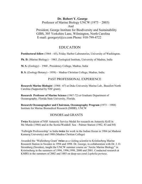 EDUCATION - George Institute for Biodiversity and Sustainability