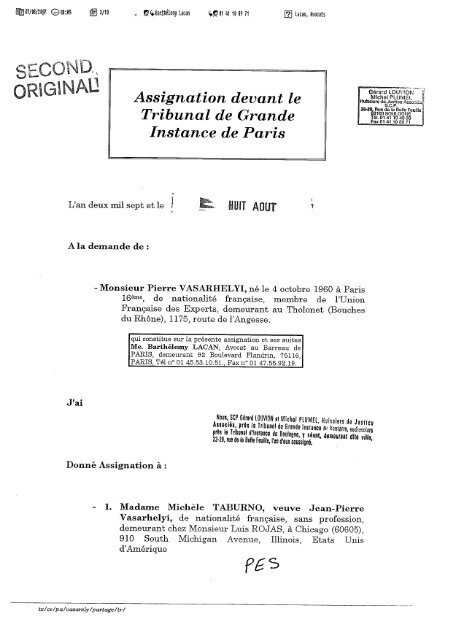 Assignation devant le Tribunal de Grande Instance ... - Pierre Vasarely Assignation devant le Tribunal de Grande Instance ... - Pierre Vasarely