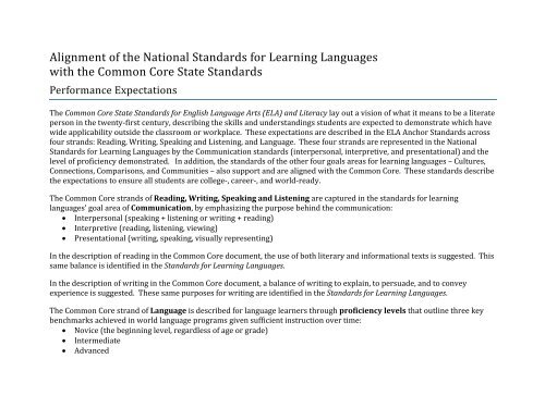 Alignment of the National Standards for Learning Languages with ...