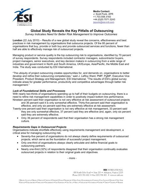 Global Study Reveals the Key Pitfalls of Outsourcing - ESI International