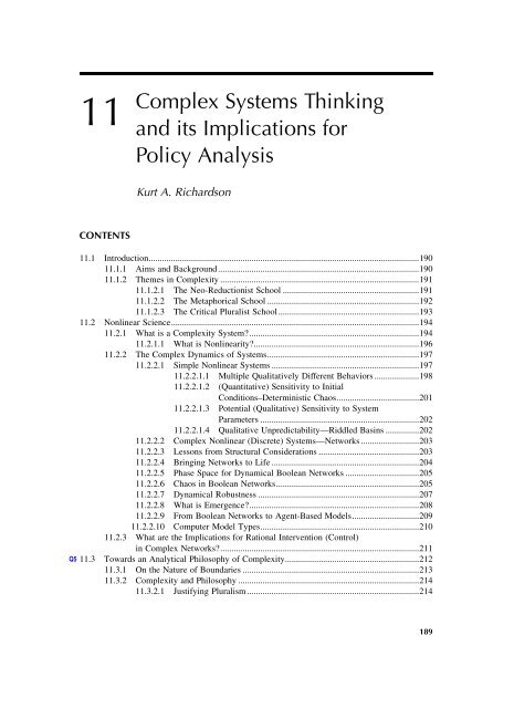 Complex Systems Thinking and its Implications for Policy Analysis