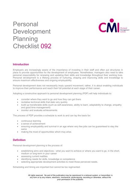 Free to download, our Personal Development checklist - Chartered ...