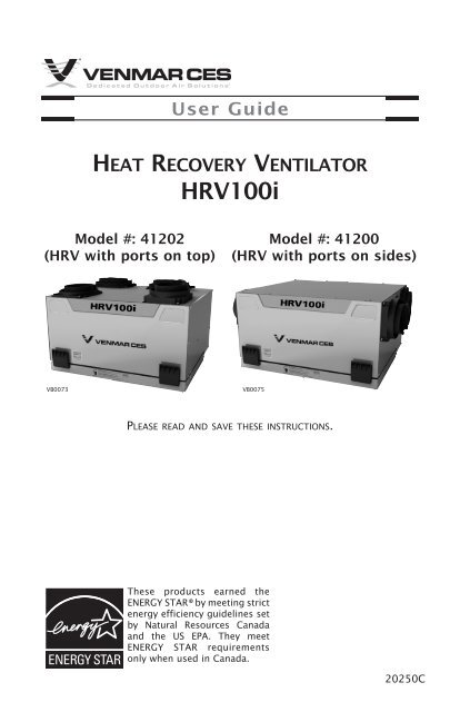 HRV100i User Guide - Venmar CES Inc.
