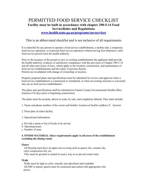 PERMITTED FOOD SERVICE CHECKLIST