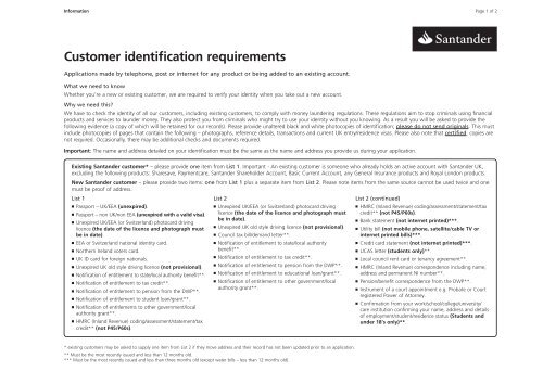 Customer identification requirements