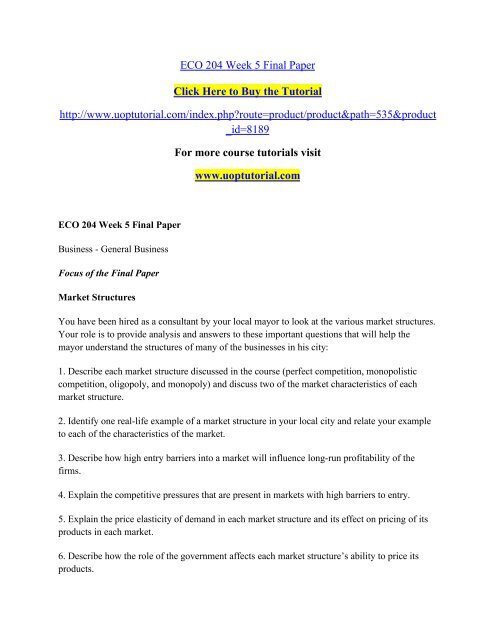 ECO 204 Week 5 Final Paper