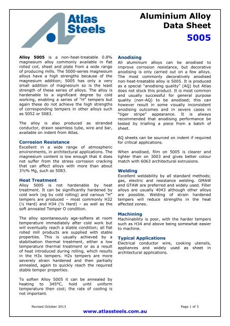 Aluminium Alloy Data Sheet - Atlas Steels