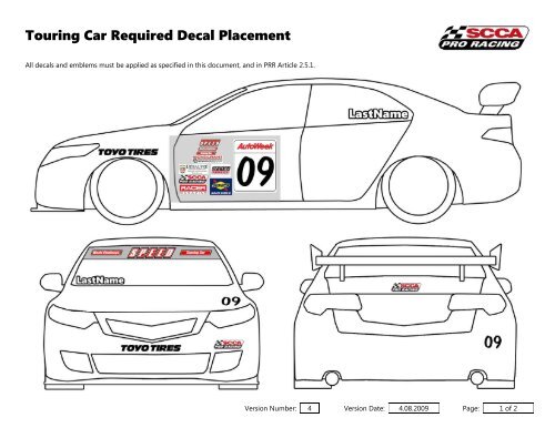 Touring Car Required Decal Placement - SCCA Pro Racing