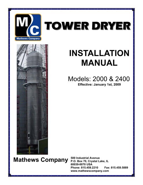 tower dryer installation manual - Mathews Company