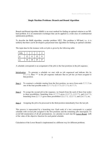 Handout 6 Single Machine Problems Branch And Bound Algorithm