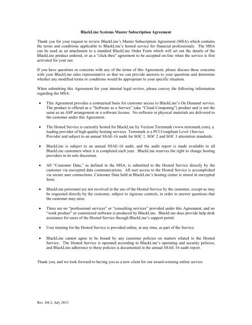 Master Subscription Agreement - BlackLine Systems