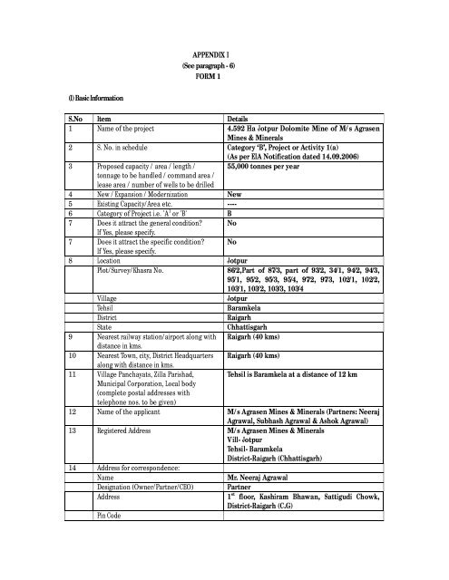 APPENDIX I (See paragraph - 6) FORM 1 (I) Basic ... - Seiaacg.org