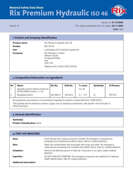 RIX Premium Hydraulic ISO 46 - Rix Petroleum