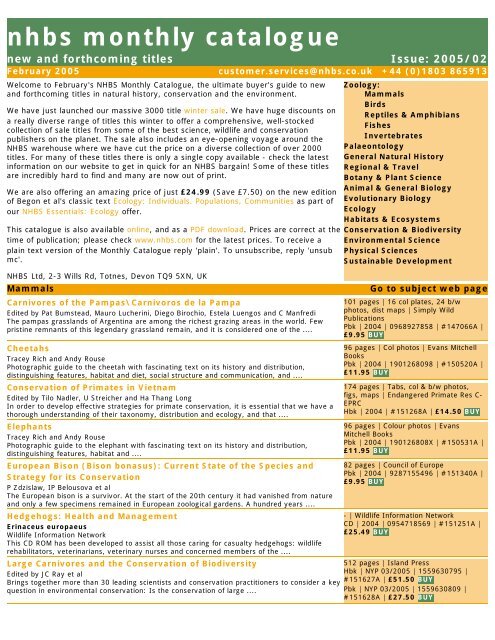 nhbs monthly catalogue