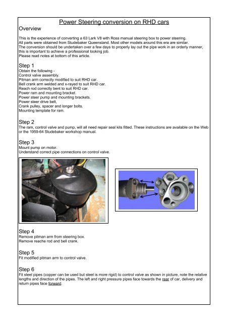 Power Steering conversion on RHD cars - Studebaker Queensland
