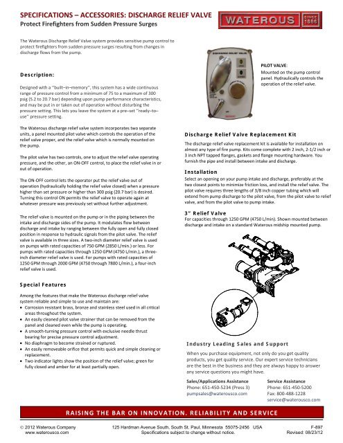 discharge relief valve - Waterous