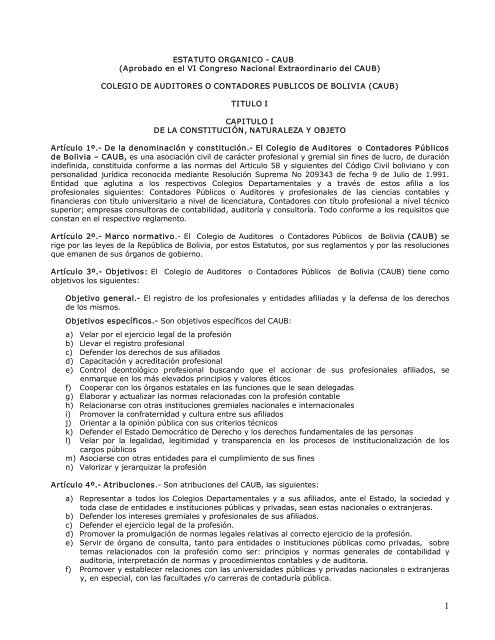 ESTATUTO ORGANICO CAUB - Colegio de Auditores de Bolivia