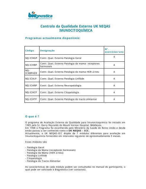 Controlo da Qualidade Externo UK NEQAS ... - biognostica